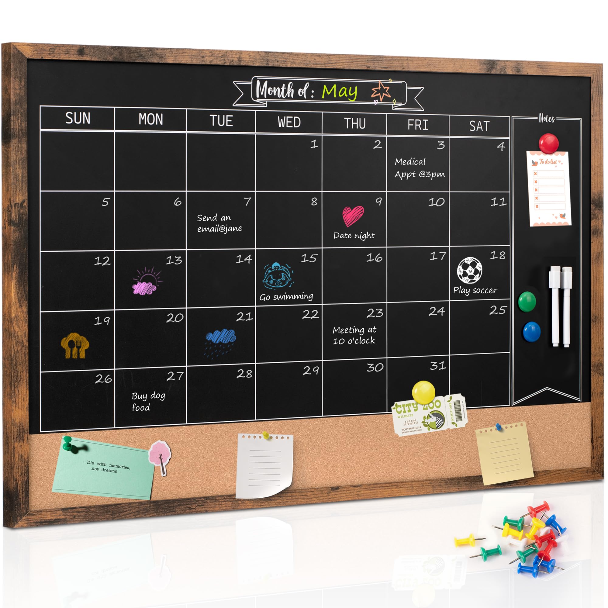 Board2by Monthly Chalkboard Calendar & Cork Board for Wall, 24" x 36 ...