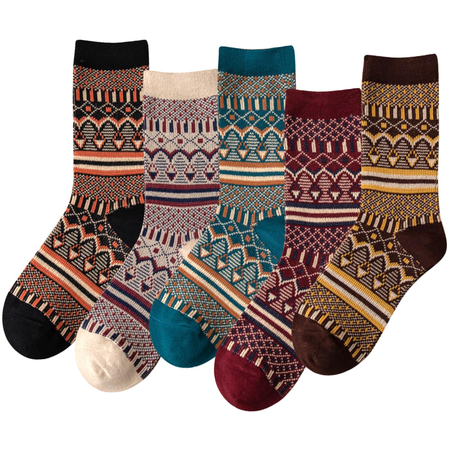 IIG 3-5 Pairs Womens Vintage Cozy Crew Socks Soft Cute Neutral Cotton ...