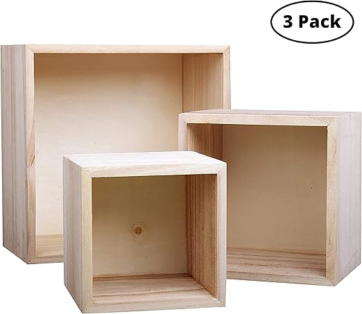 Belle Vous Square Wooden Boxes (3 Pcs) - 3 Assorted Sizes Rustic ...