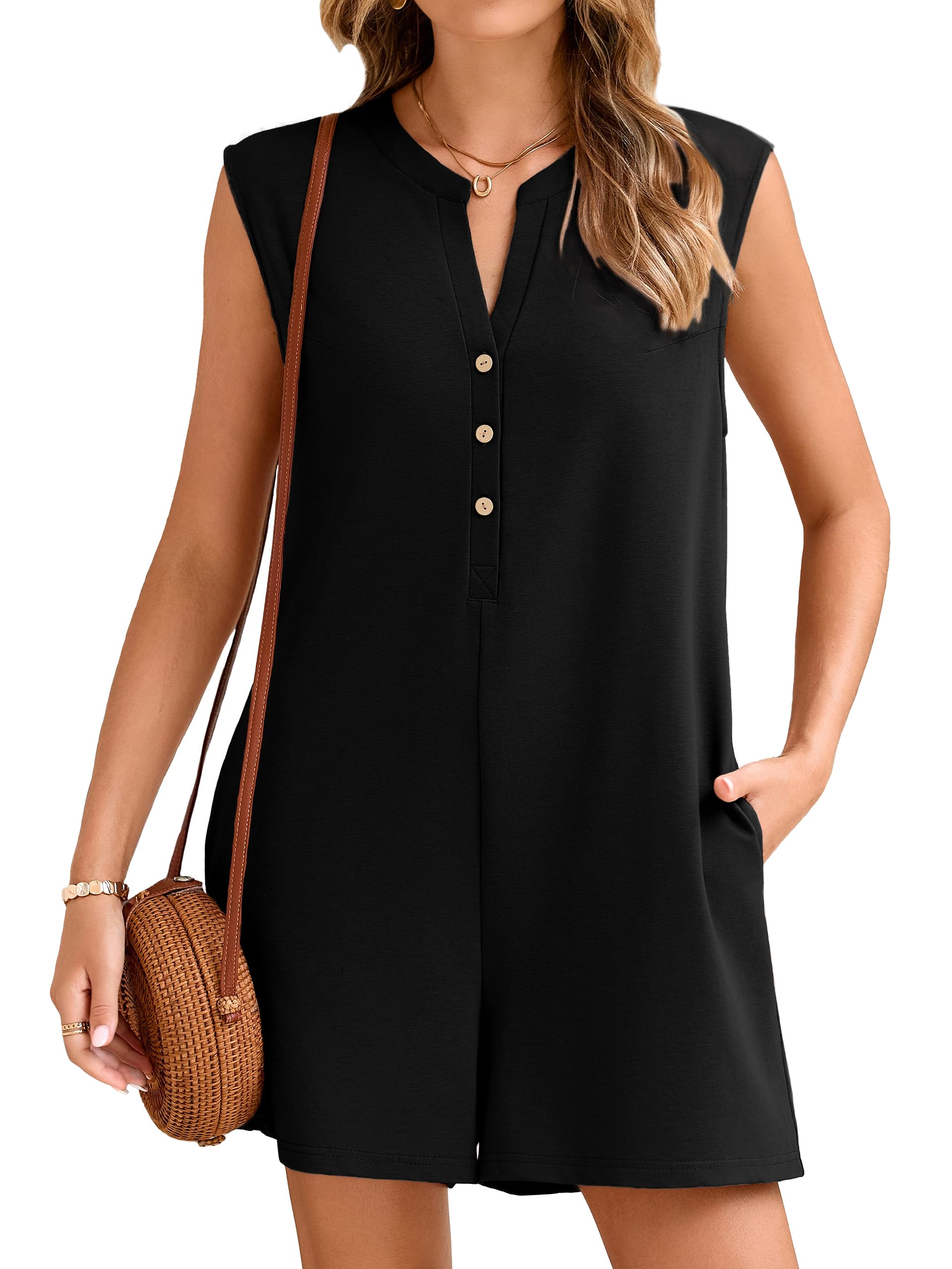 Glamaker Rompers for Women Summer Casual Sleeveless Button Down ...