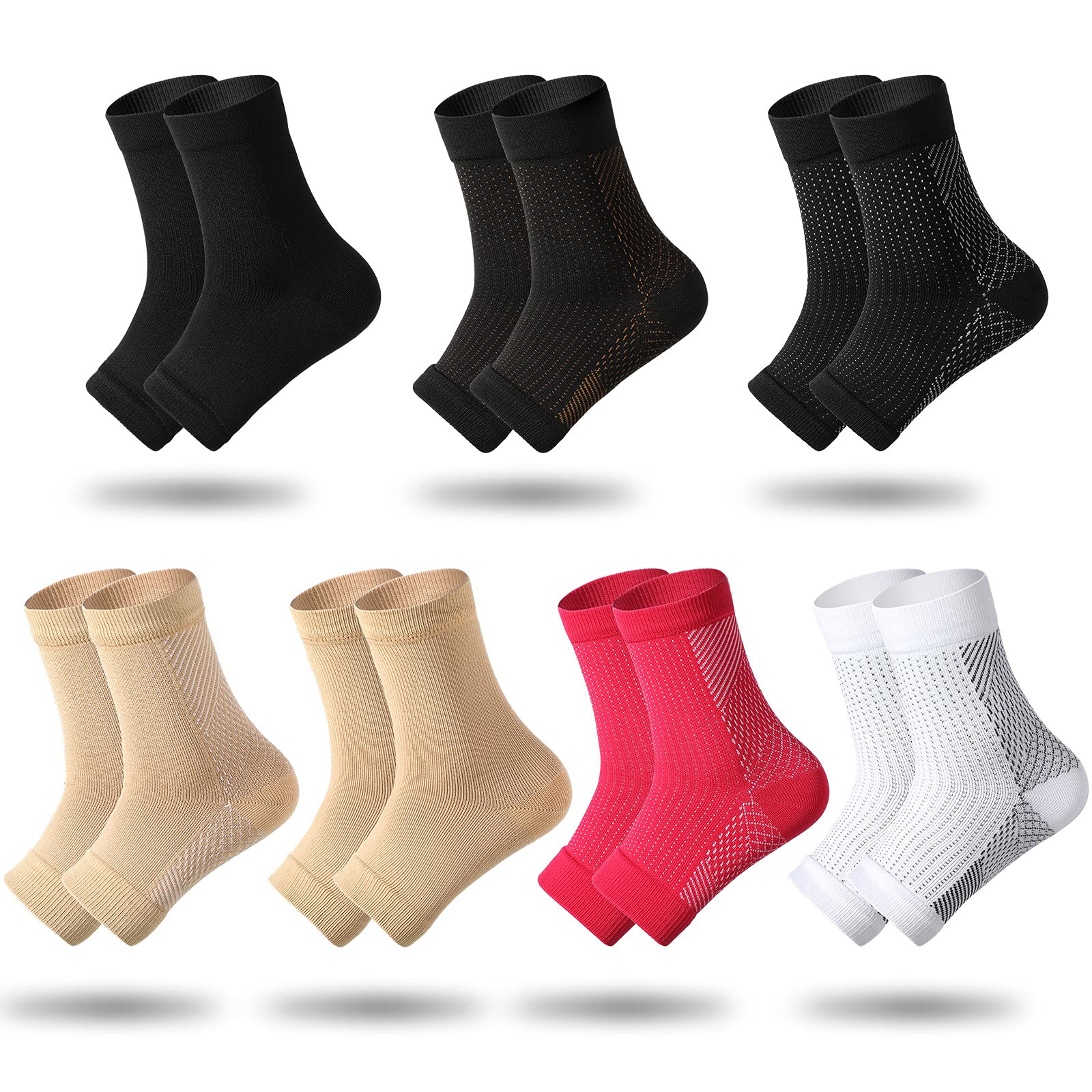 Geyoga 7 Pairs Ankle Compression Sleeves Plantar Fasciitis Sock with ...