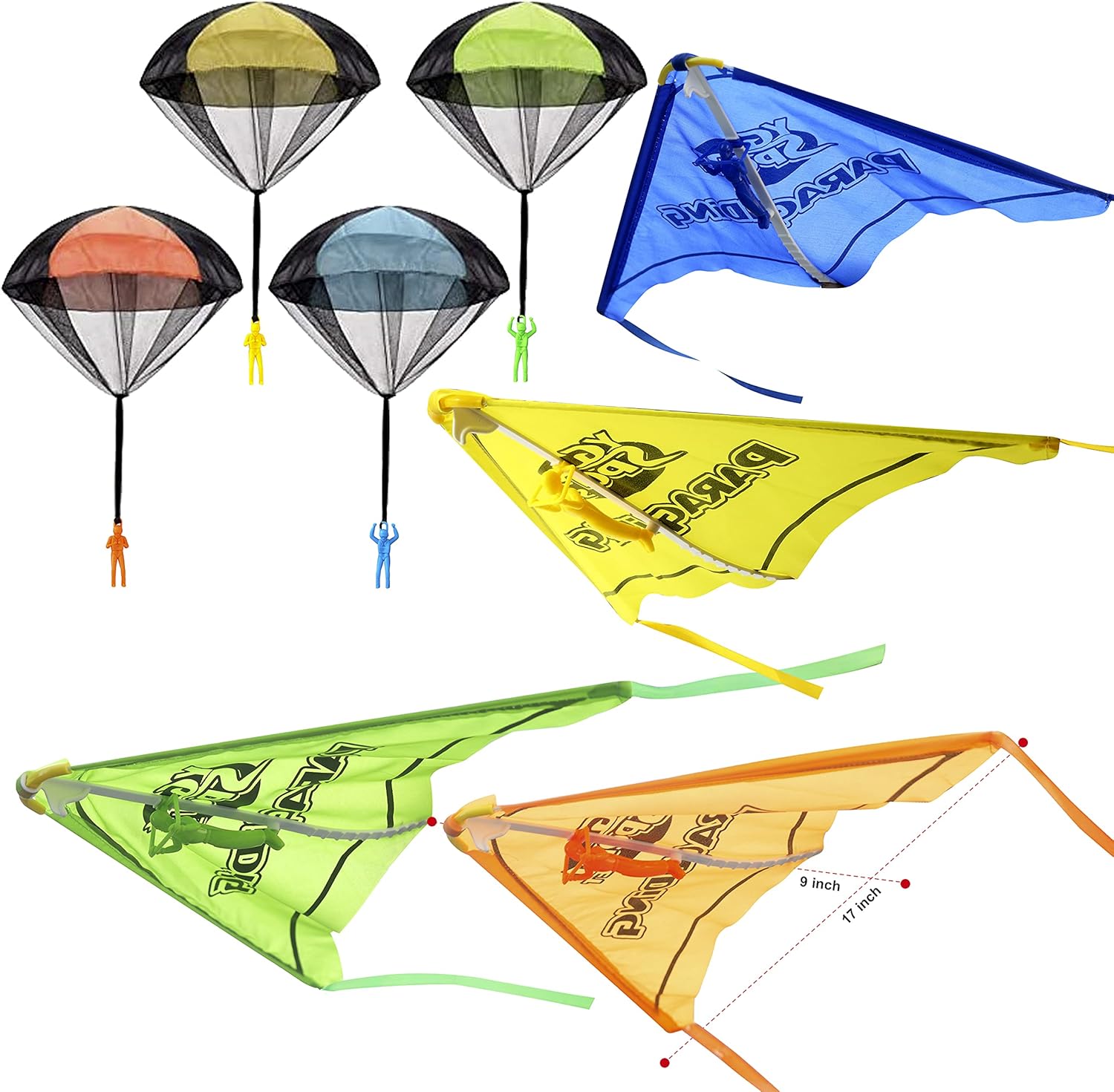 JOYIN 8 PACK 2 in 1 Glider and Parachute Toy Set with Figures, Tangle ...