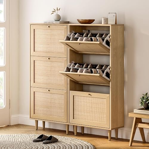 HOOLETE Narrow Shoe Cabinet with 3 Flip Drawers Set of 2 Hidden ...