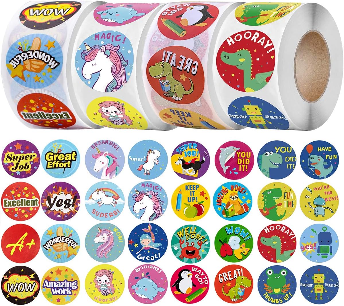 Reward Stickers YUESEN 4 Roll Cartoon Animals Reward Stickers 2000 ...