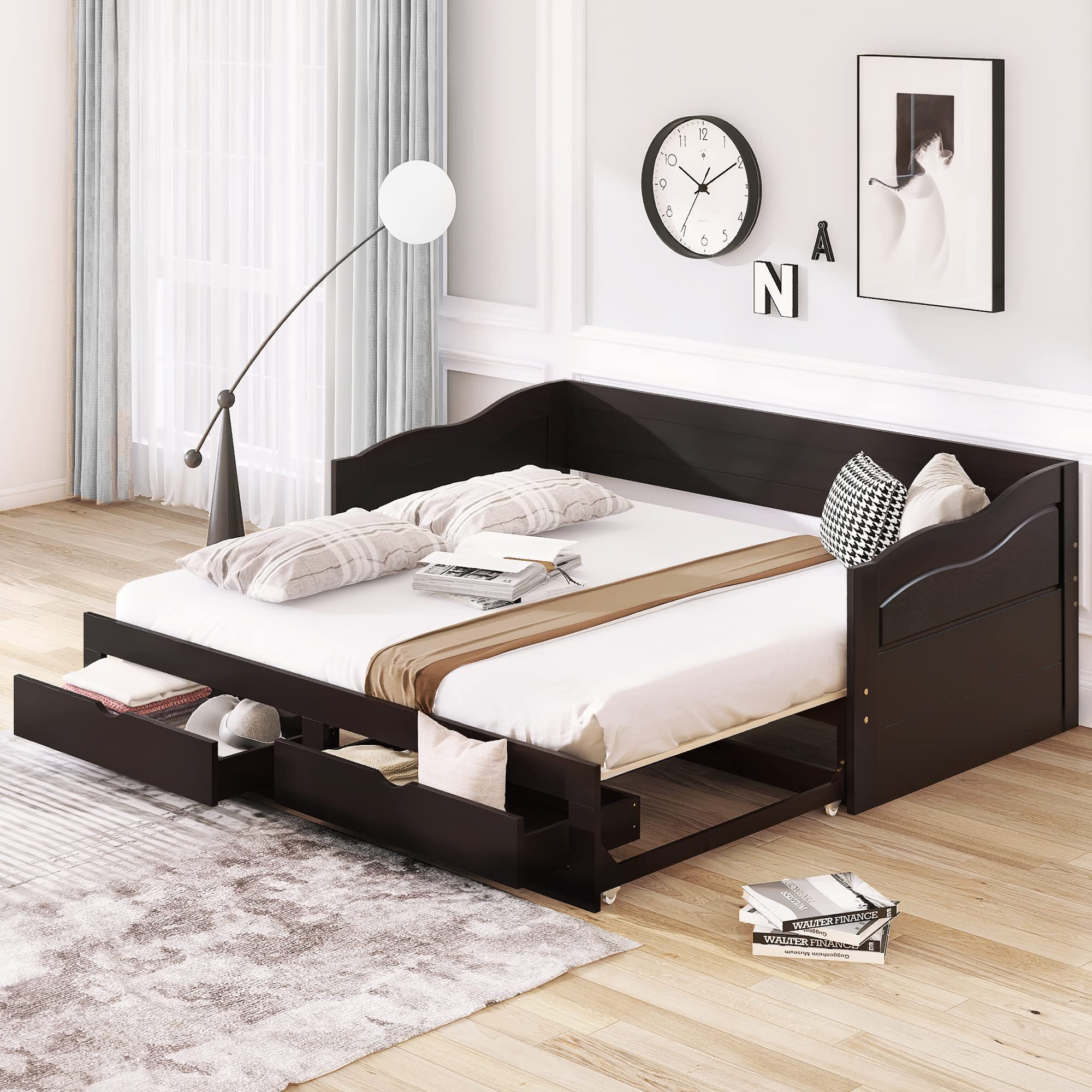 Mua GLORHOME Wooden Daybed with Trundle Bed and Two Storage Drawers ...