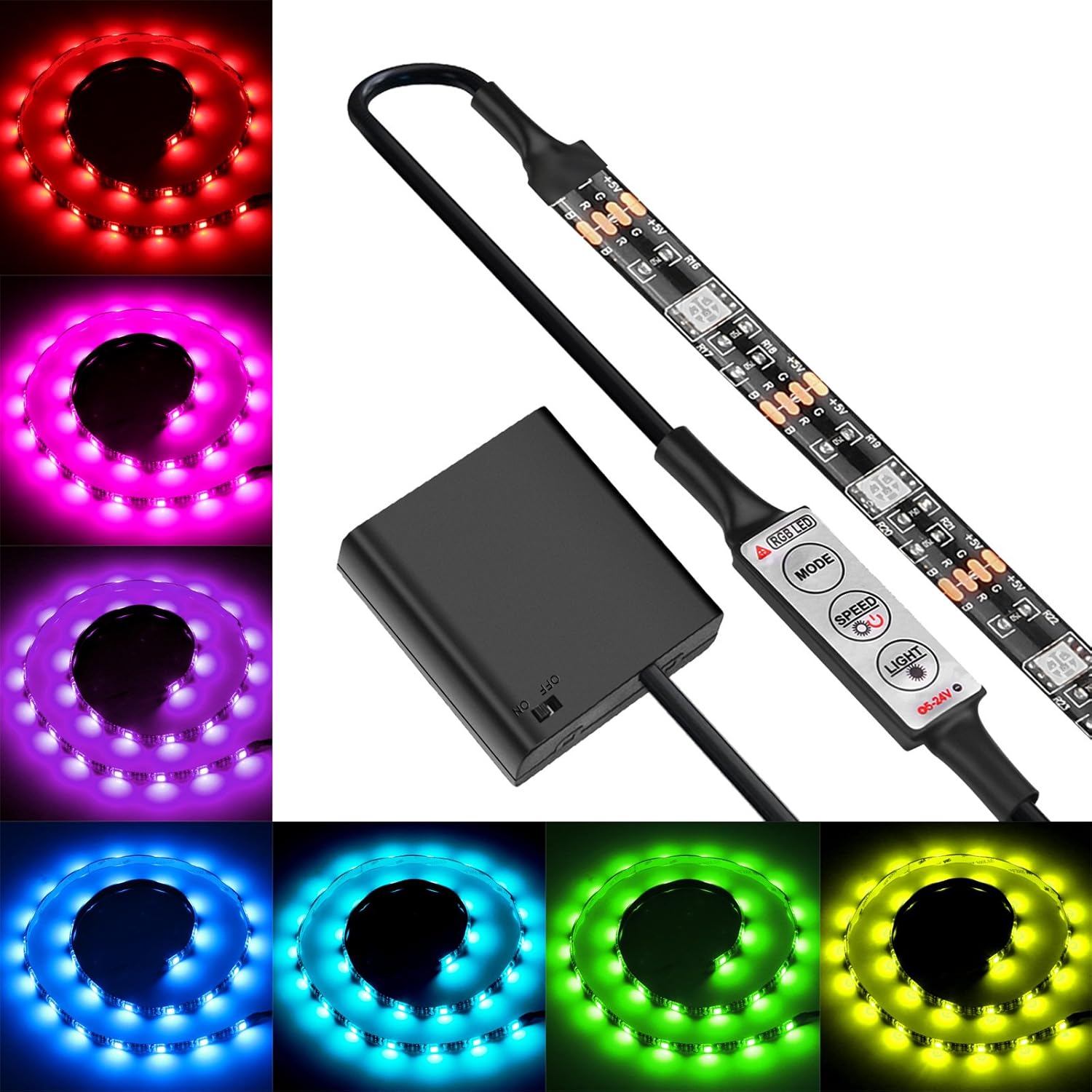 ONEVER DC 6V SMD 5050 Led Strip lights with Battery Control Box for TV ...