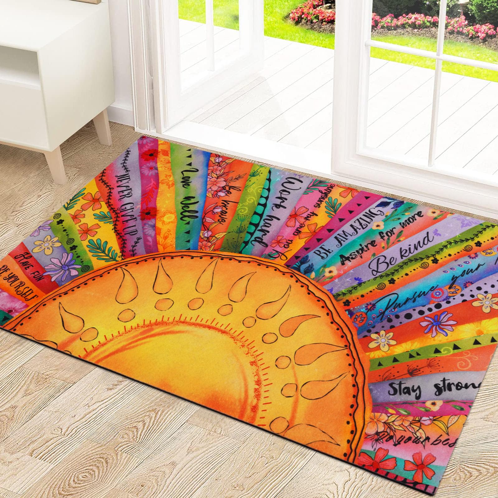 Likiyol Boho Sun Door Mat Outdoor Indoor, Colorful Floral Welcome ...