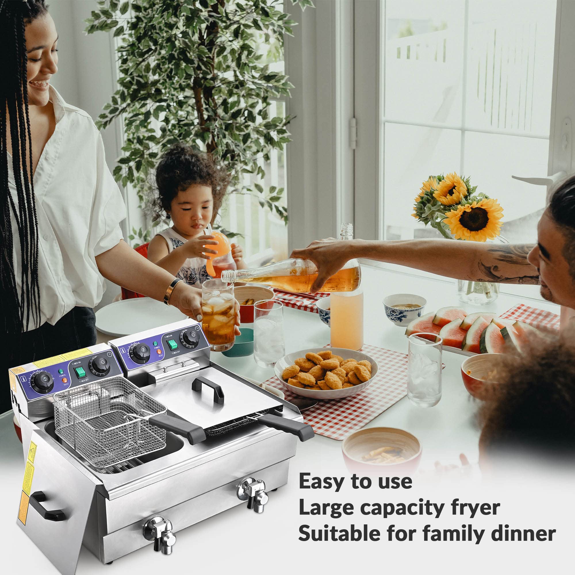 WeChef 23.4L Commercial Electric Deep Fryer Countertop Stainless Steel ...