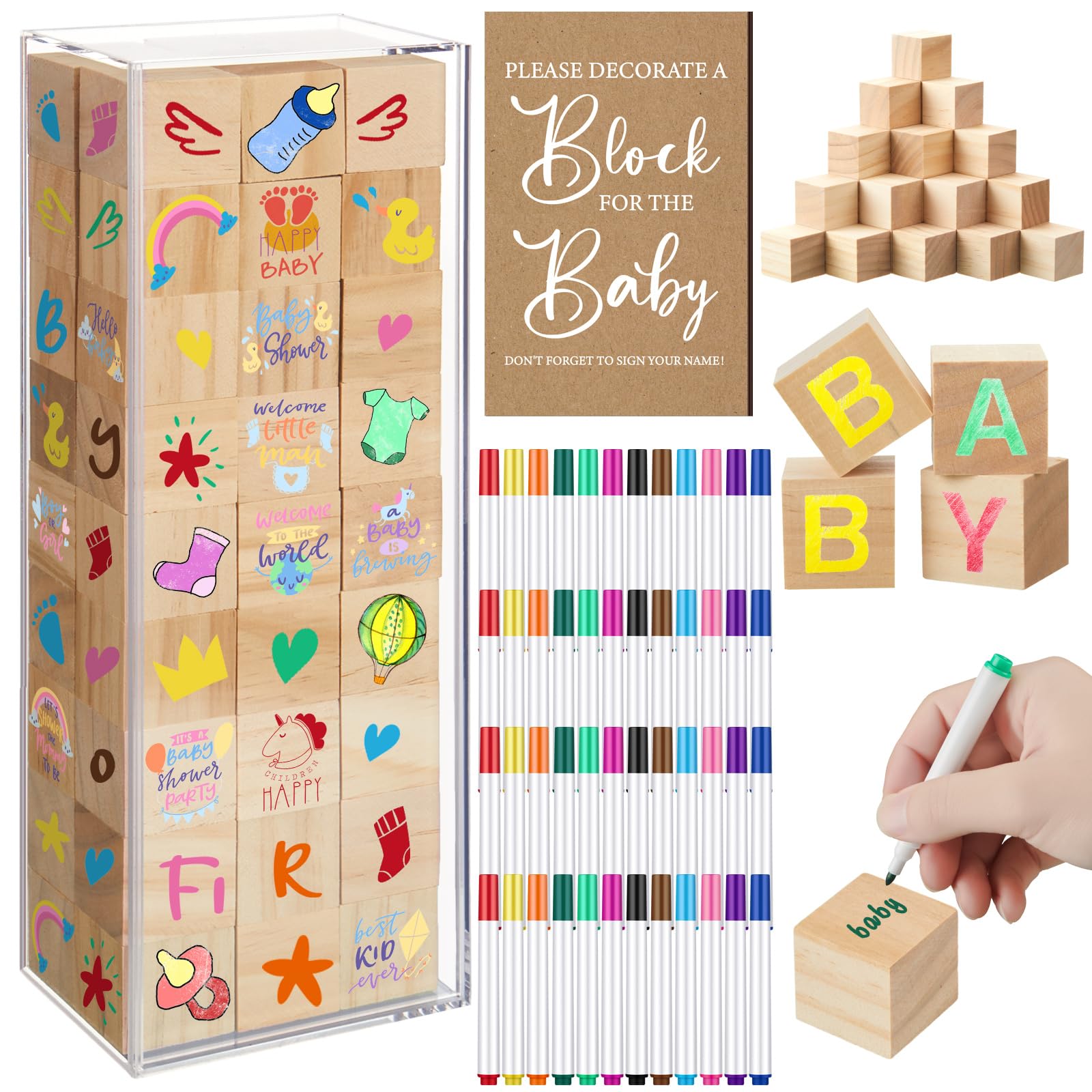Mua Tenceur 104 Pcs Baby Shower Games Decorate a Block Baby Shower ...