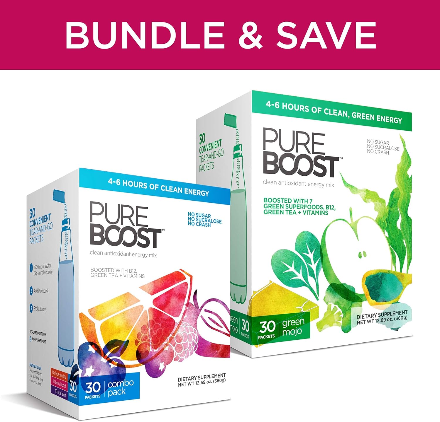 Amazon.com: Pureboost Clean Energy Super Immune Bundle. 60 Stick Packs ...