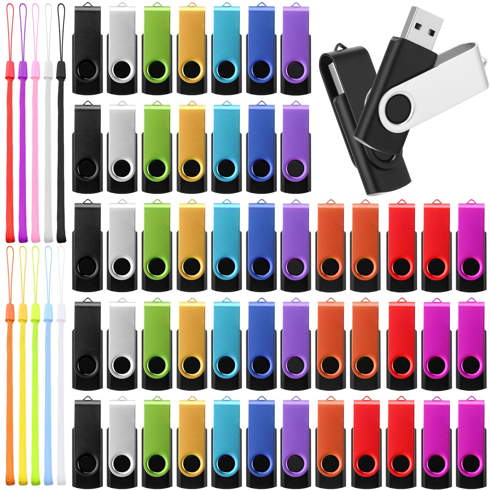 Geiserailie 50 Pack 4GB USB Flash Drive Bulk with 50 Pcs Lanyards, USB ...