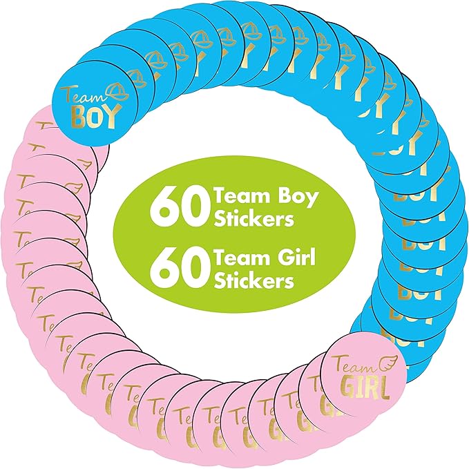120 PCs Gender Reveal Party Round Stickers Boy and Girl Team Labels ...