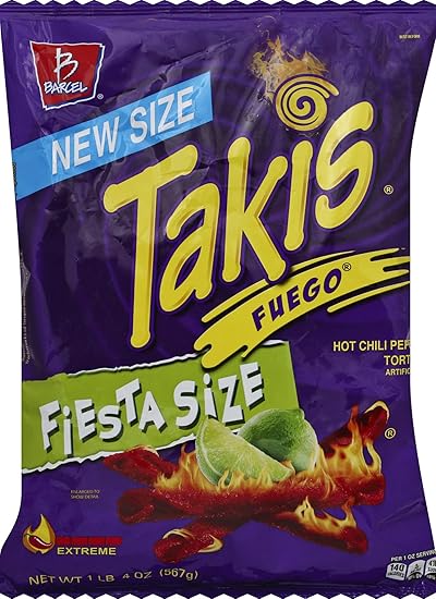 Takis Fuego Hot Chili Pepper & Lime Flavored Corn Snacks Chips Crisps ...