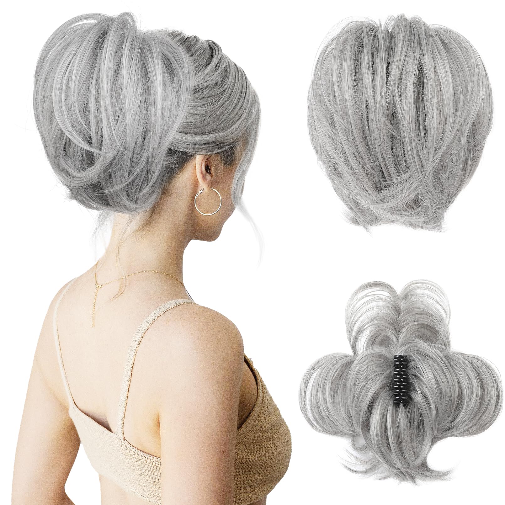 HOOJIH Messy Bun Hair Piece, Claw Clip in Straight Hair Bun 9 Inch ...