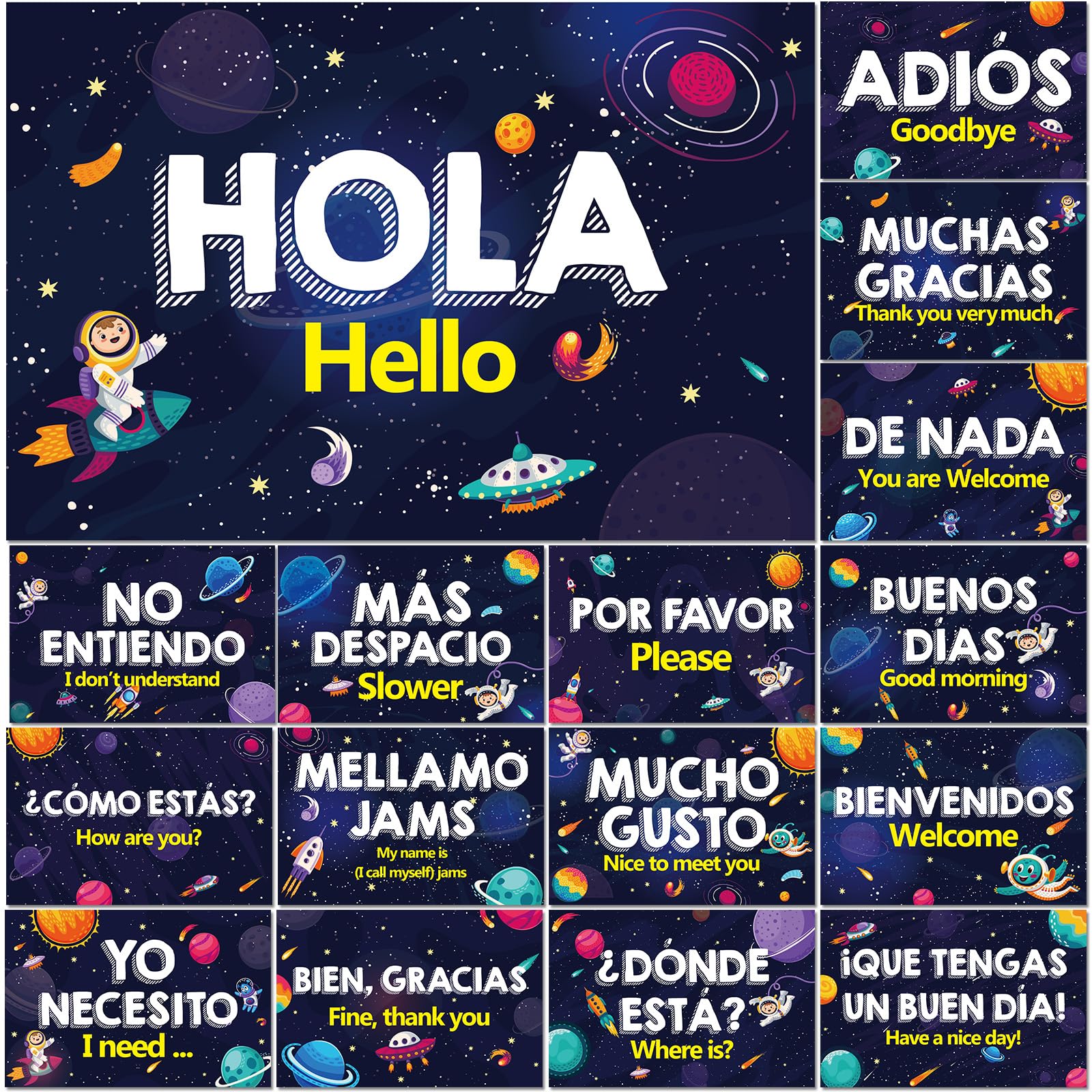 Mua gisgfim 16 Pcs Spanish Words and Phrases Poster Set Spanish Phrases ...