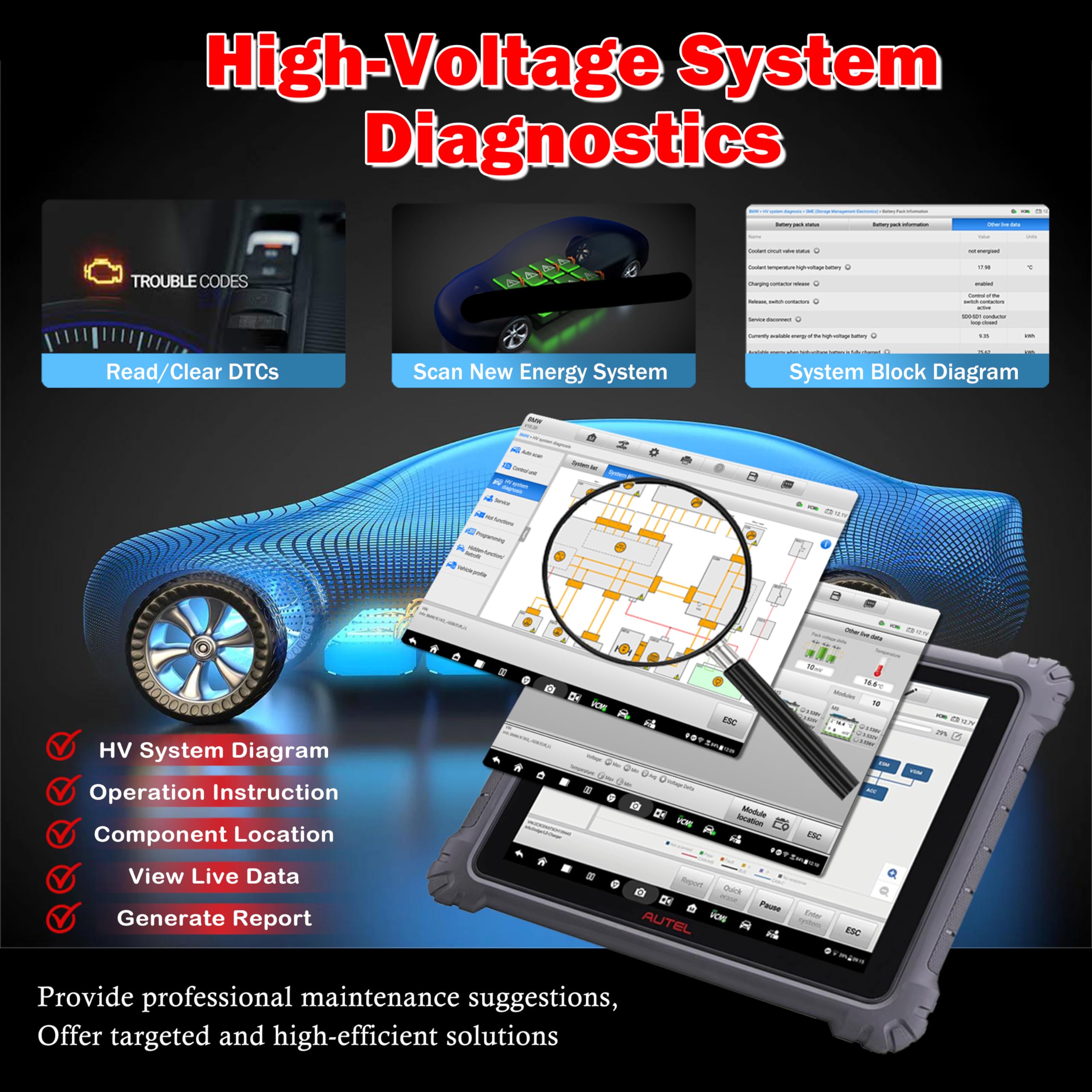 Autel Scanner MaxiSYS Ultra EV 2025 OBD2 Scanner High Voltage Battery ...