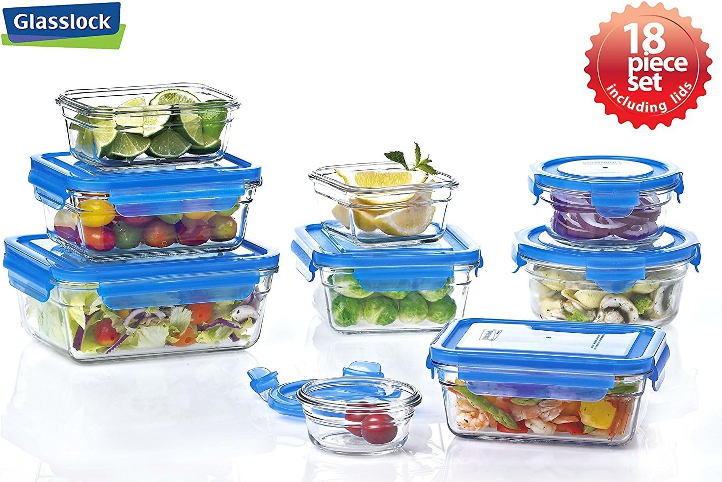 Amazon.com: Glasslock Assortment Food Storage Glass Containers 18pc set ...