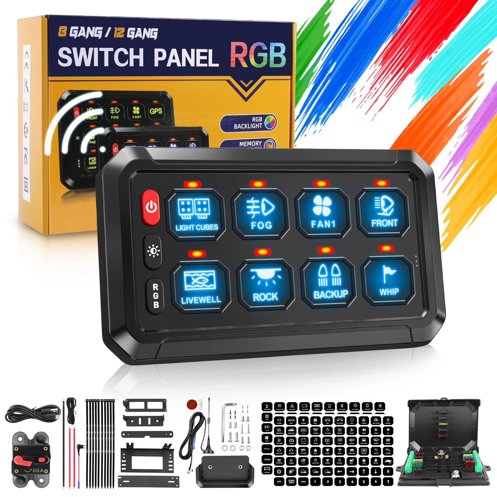 BraveWAY 8 Gang Switch Panel RGB Wireless Automatic Dimmable Control ...