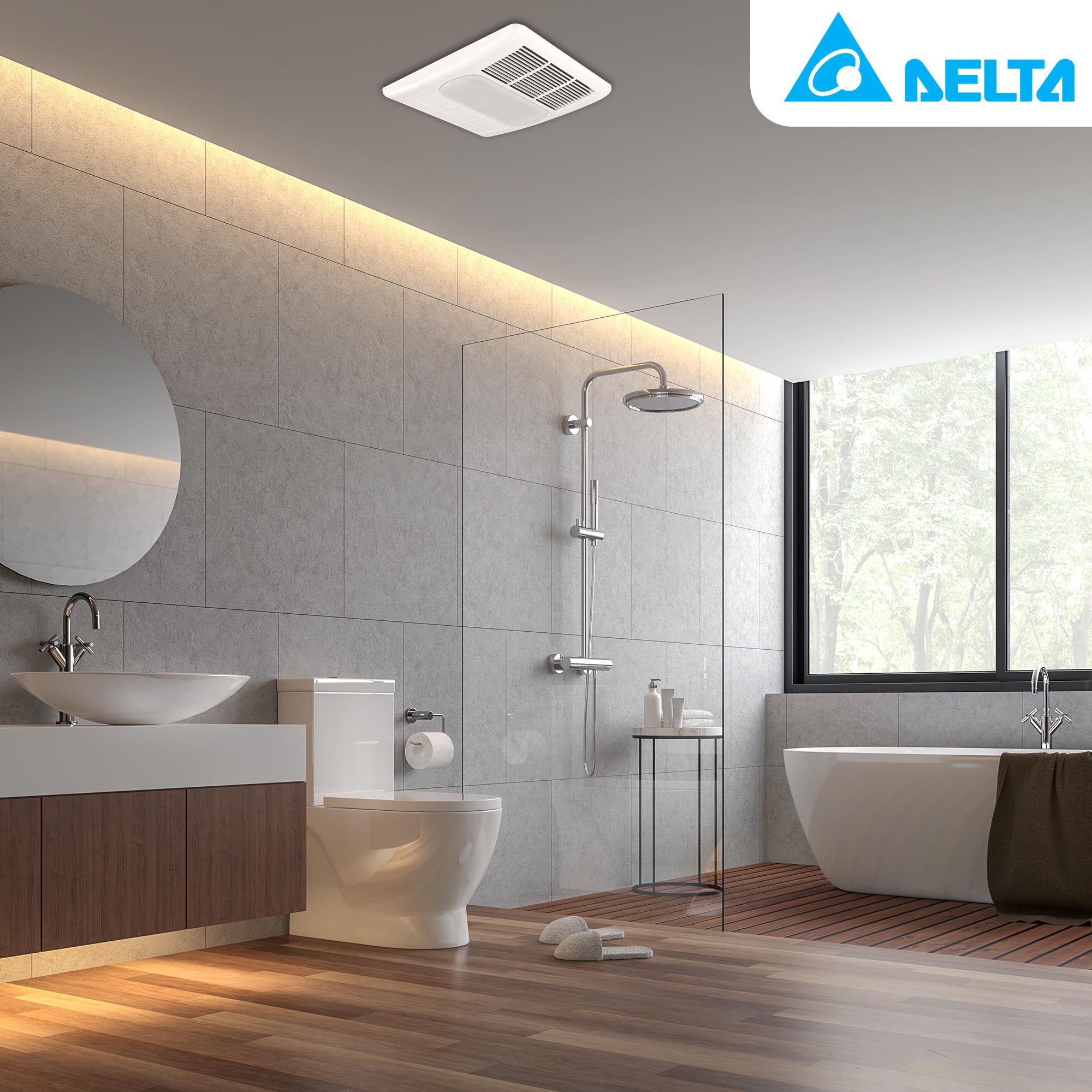 Delta Breez Bathroom Exhaust Fan With Light, Heater & Thermostat, Radiance, 80 CFM, White on ...