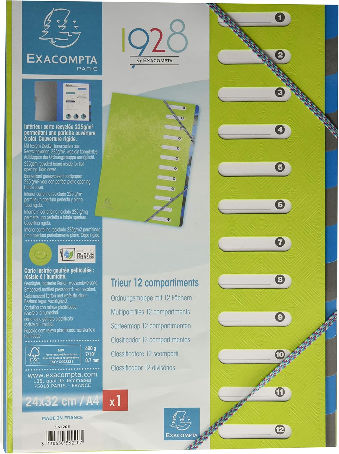 Exacompta 56220E Expandable Folder 12 Compartments Laminated Cover 7/10 ...