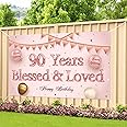 Amazon.com : Labakita 90 Years Blessed and Loved Banner Backdrop, Happy 90th Birthday Backdrops ...