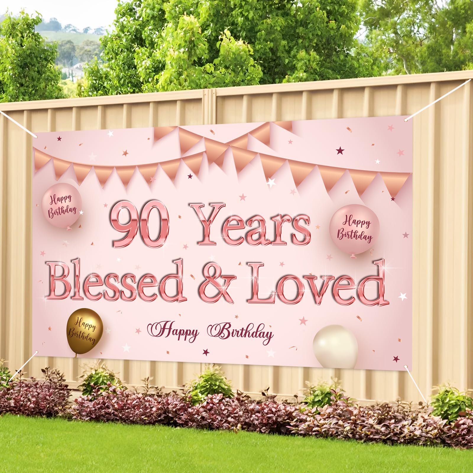 Labakita 90 Years Blessed and Loved Banner Backdrop, Happy 90th ...