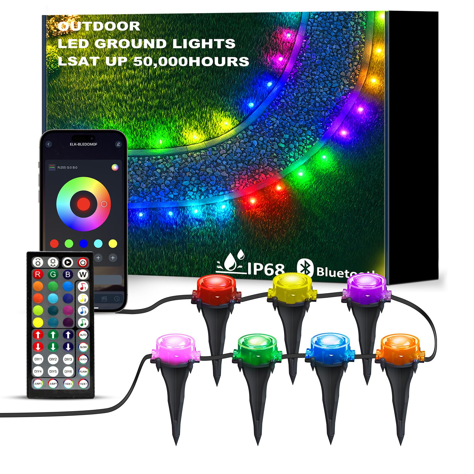 IVRICH 50FT Outdoor Ground Lights, Smart RGB Pathway Lights with APP ...