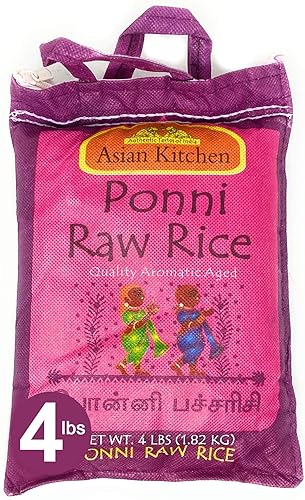 Asian Kitchen Ponni Raw Rice 4-Pound Bag, 4lbs (1.81kg) Short Grain ...