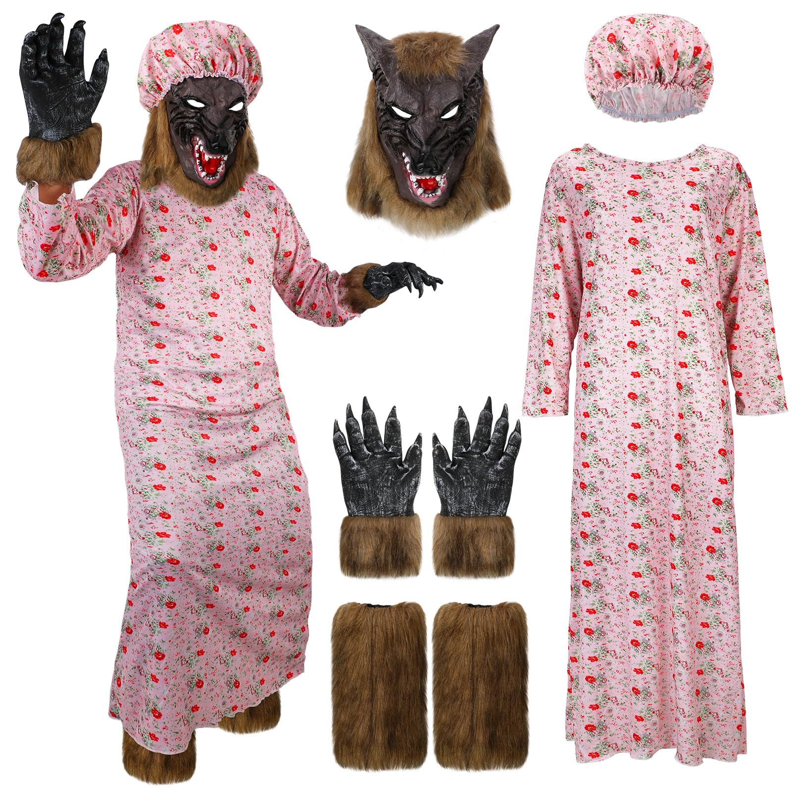 Bonuci Halloween Wolf Granny Costume Adult Cosplay Dress Outfit with ...