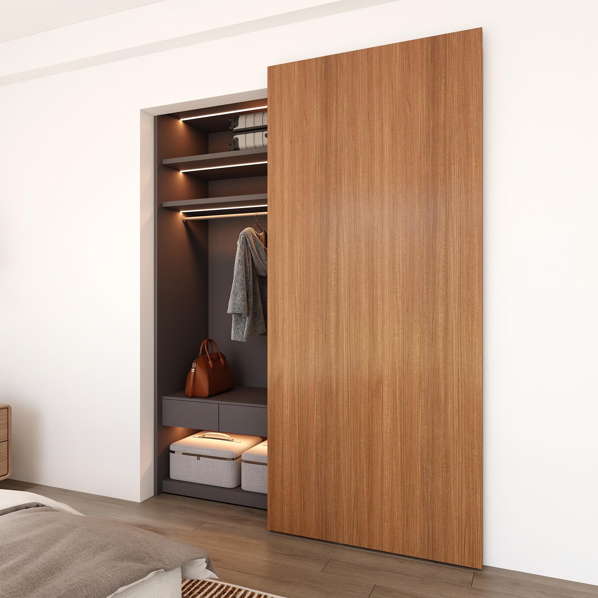 JUBEST 42" Concealed Barn Door Hardware Kit with Soft Close Mechanism ...