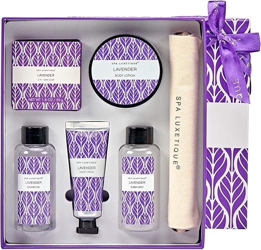 Spa Luxetique Lavender Bath Spa Gift Set, Premium Bath Set 6pc Travel ...