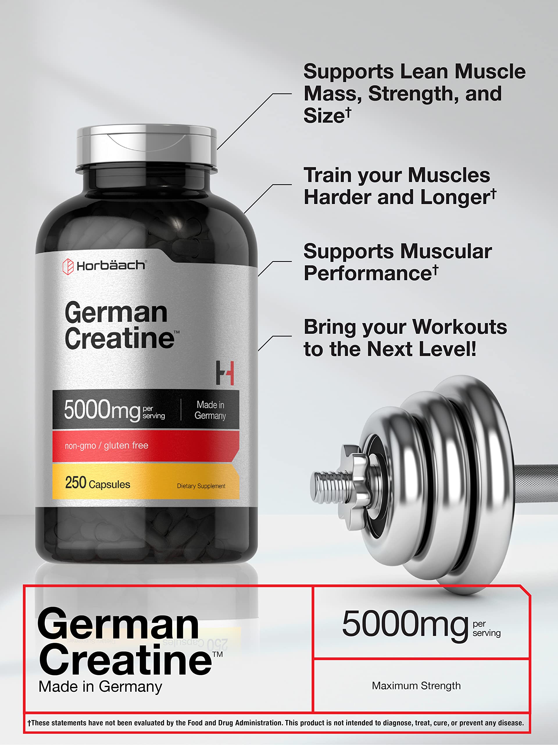 Mua German Creatine Monohydrate 5000mg | 250 Capsules | Non-GMO, Gluten ...