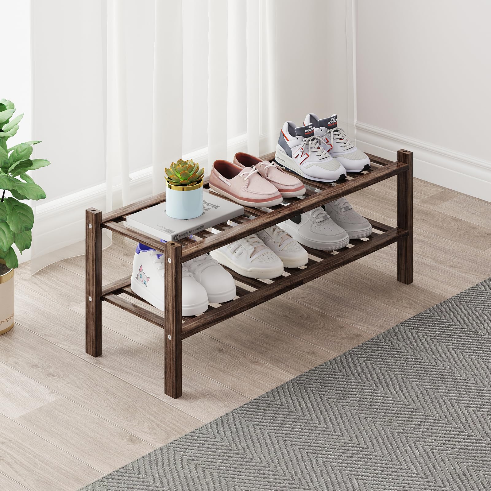 Bamboo Shoe Rack Organizer for Closet and Entryway - Space-Saving ...