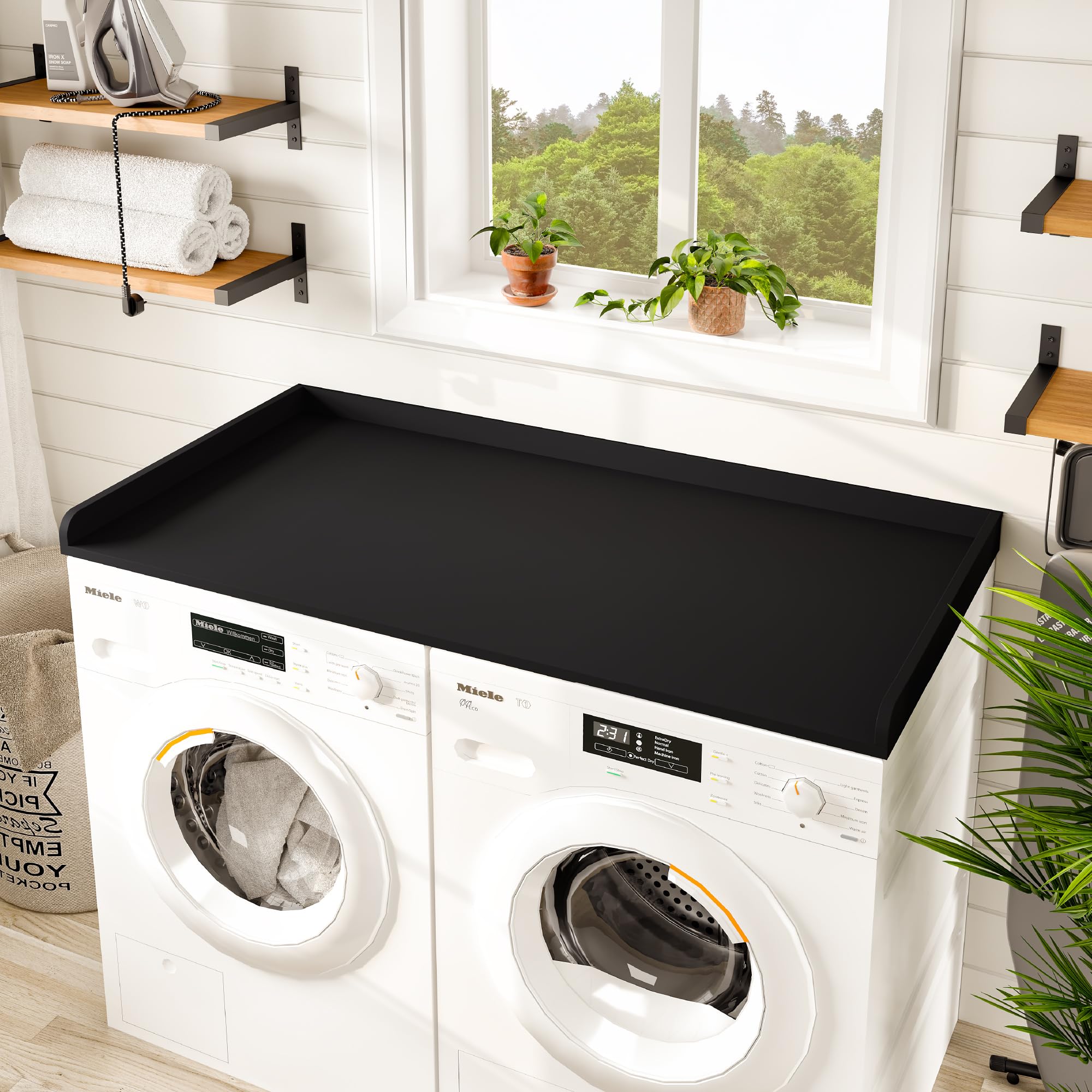 Avana Washer Dryer Countertop, Black Natural Pine Wood Laundry ...