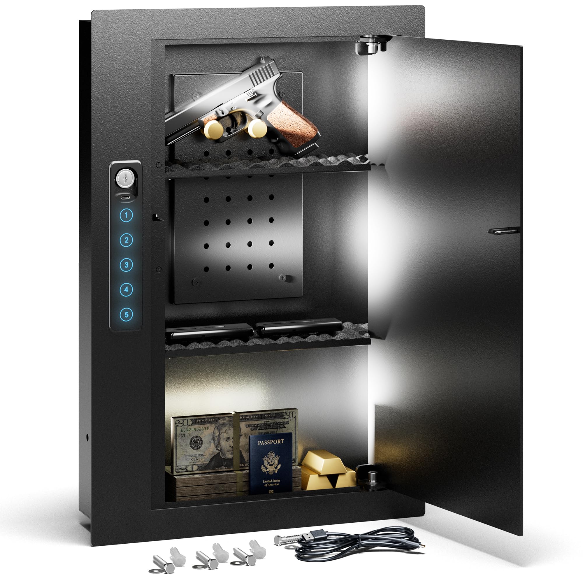 Grimtron Quick Access Wall Gun Safe with Removable Pegboard & Shelfs ...