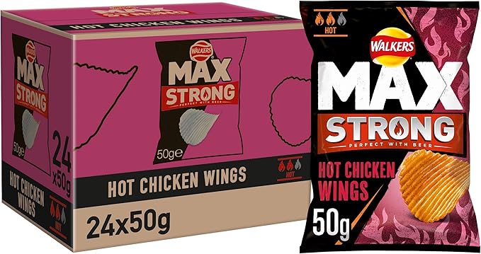 Walkers Max Strong Hot Chicken Wings Crisps Case 50 g (24 Packs ...