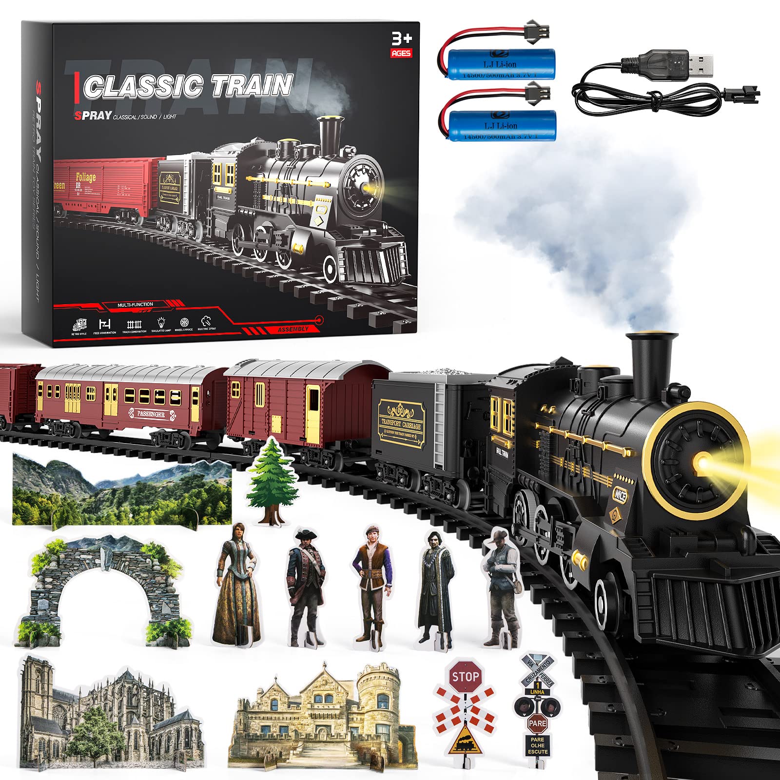 Mua TEMI Train Set for Kids 3-12 Years, Electric Classical Steam Engine ...