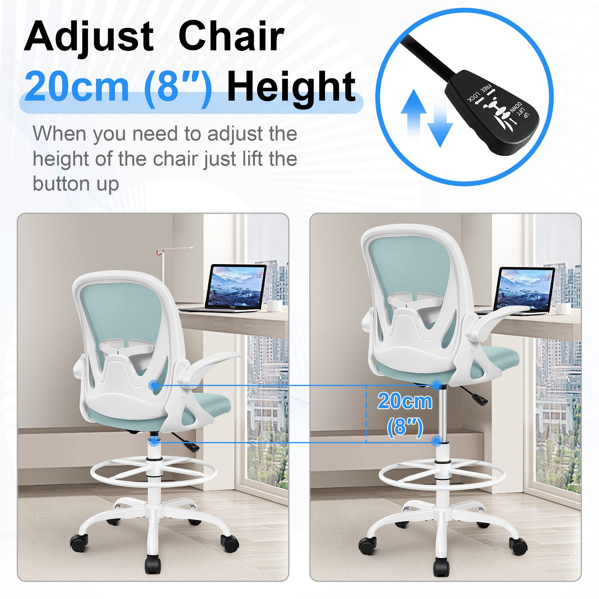 Mua Primy Drafting Chair Tall Office Chair with Flip-up Armrests Executive Ergonomic Computer ...