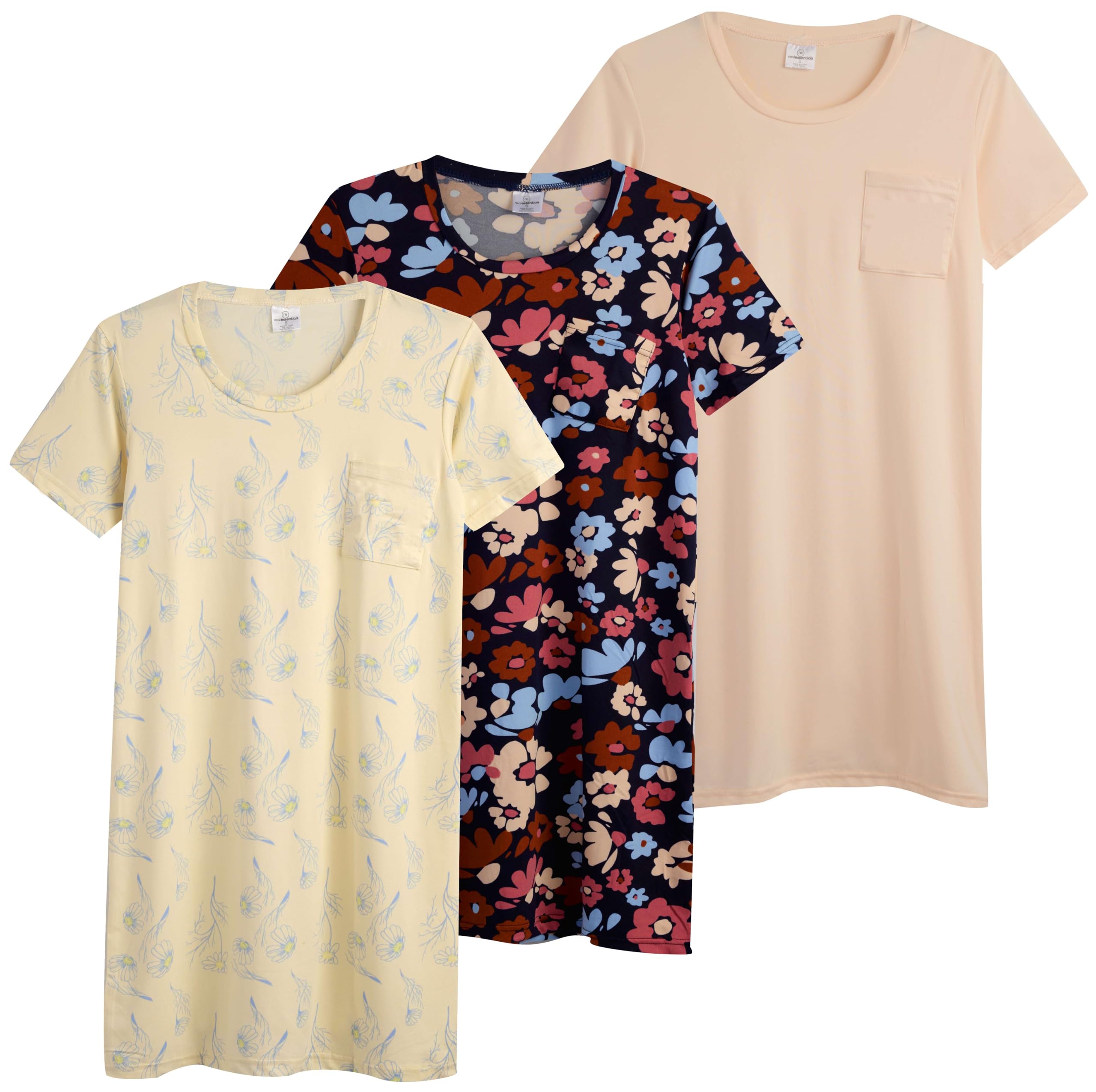 Real Essentials 3 Pack Nightgowns Women Adult Womens Nightgown Moo Moos ...