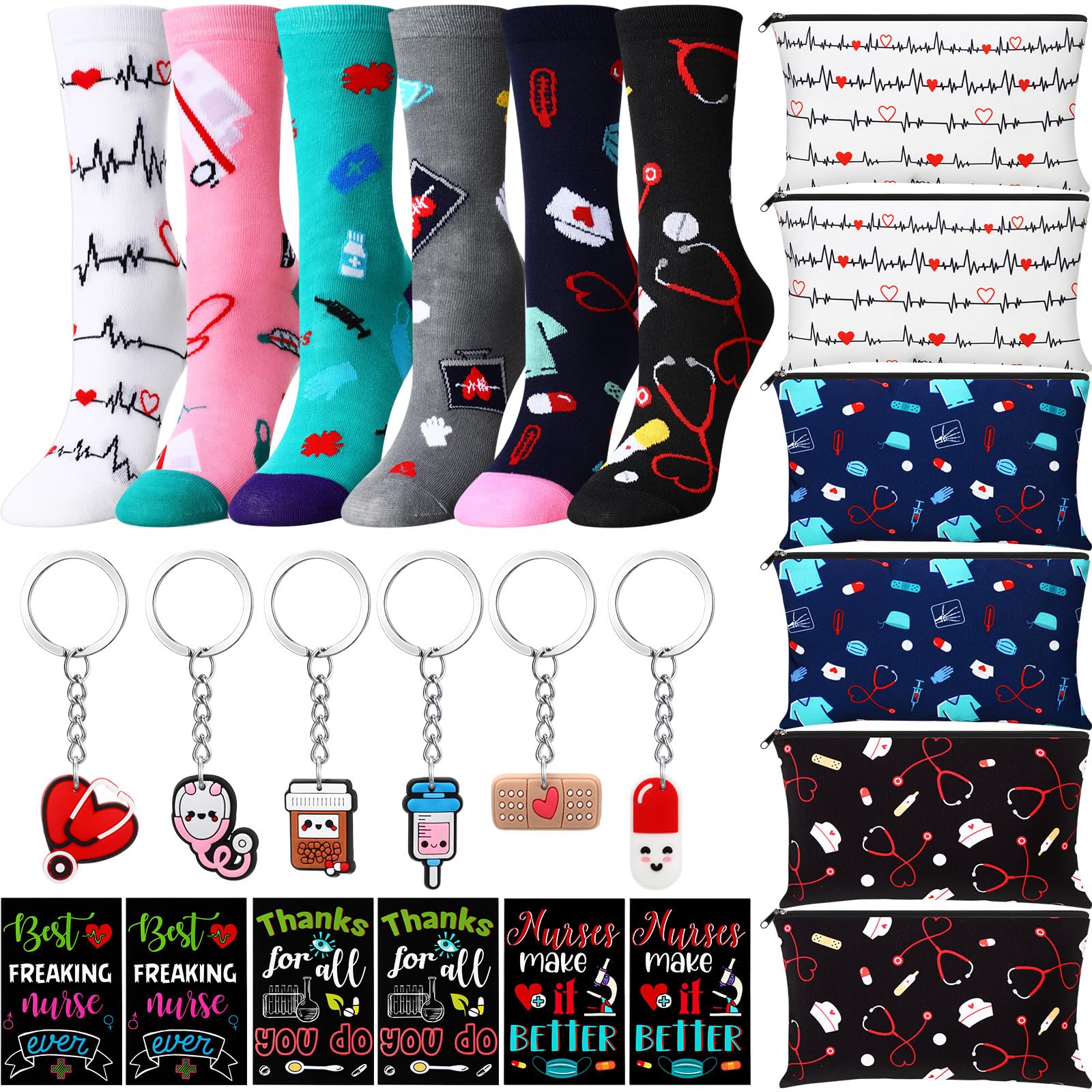 24 Pieces Women Teacher Appreciation Thank You Gift Set, Socks, Makeup Bags, Inspirational ...