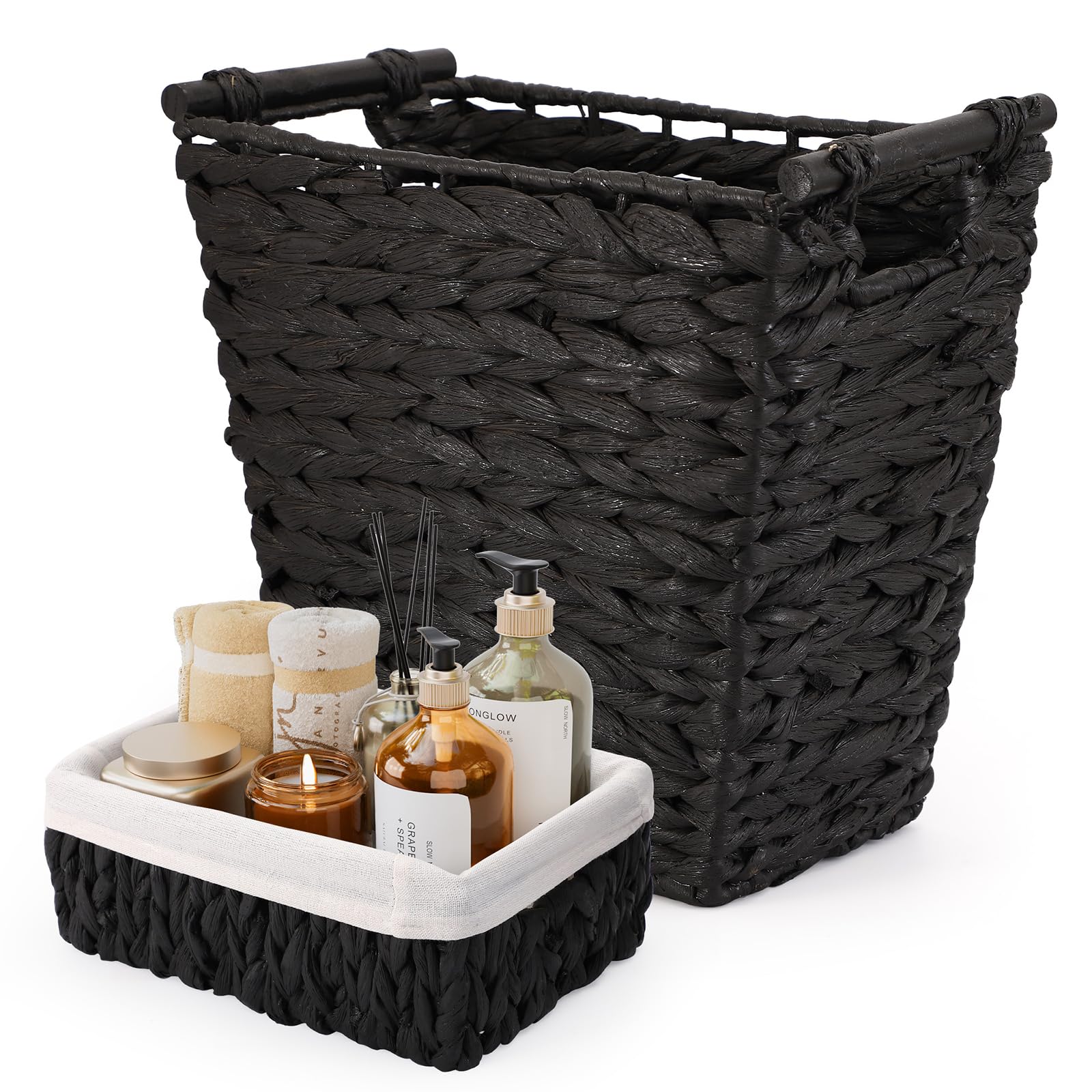 XLHOMO Wicker Storage Basket 3.5Gallon Wicker Trash Can, Waterproof ...