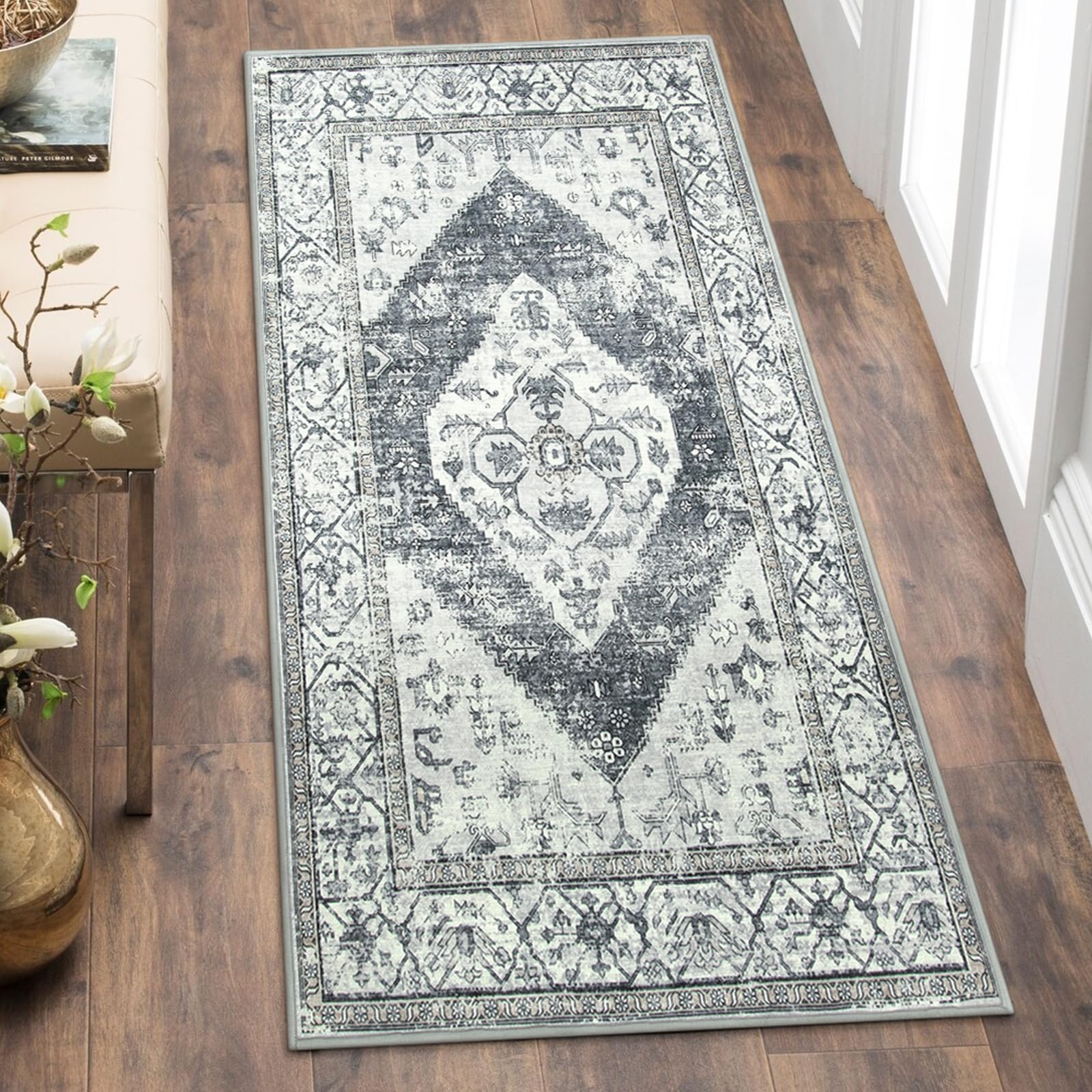 Lahome Boho Grey Runner Rug For Hallway - 2x4 Rug Washable Non-Slip ...