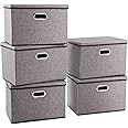 PRANDOM Large Collapsible Storage Containers with Lids [5-Pack] Linen ...