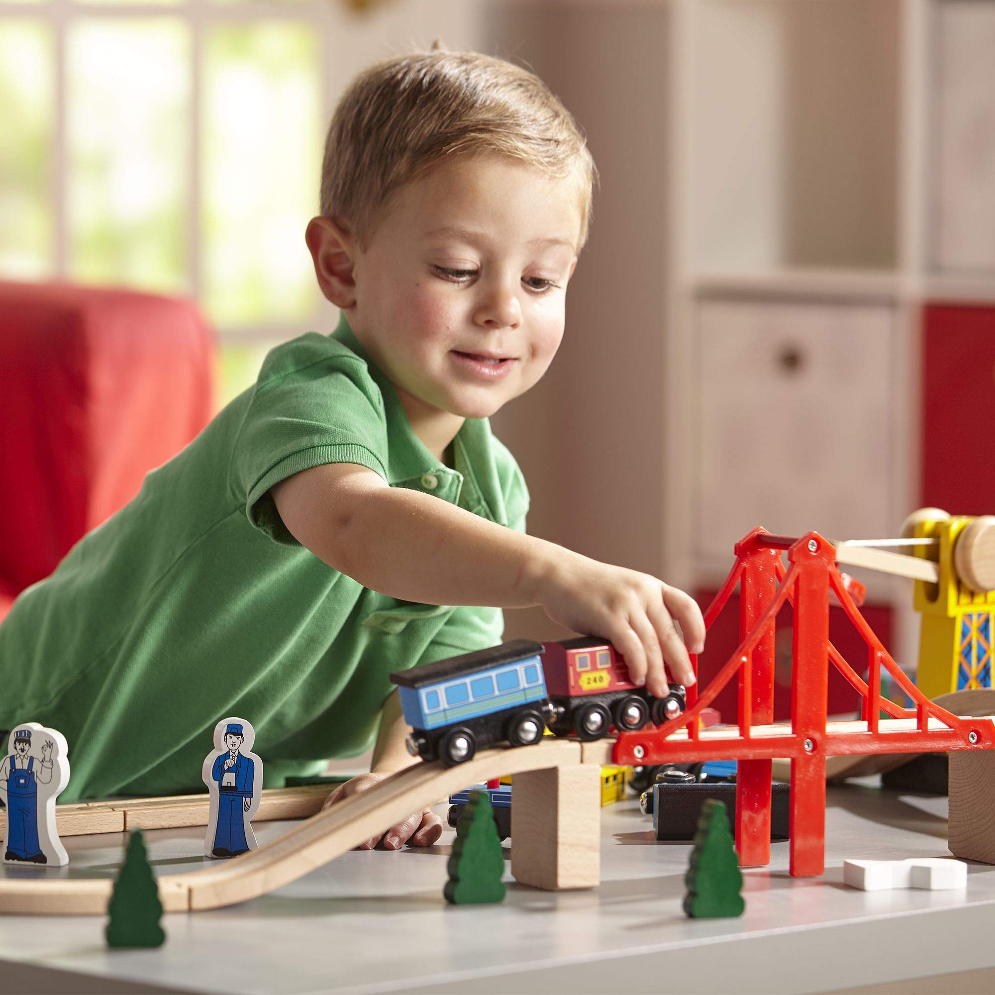 Melissa & Doug Deluxe Wooden Railway Train Set (130+ pcs) - SantaBILT®