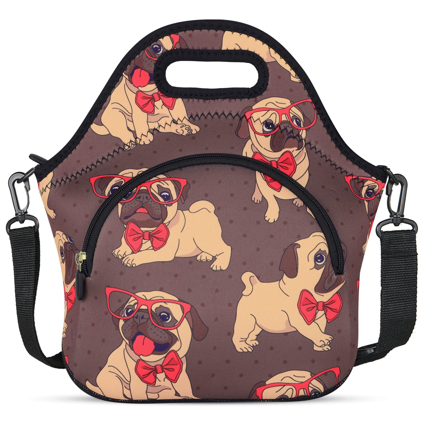 Violet Mist Neoprene Lunch Bag Reusable Insulated Cartoon Pug Snack ...