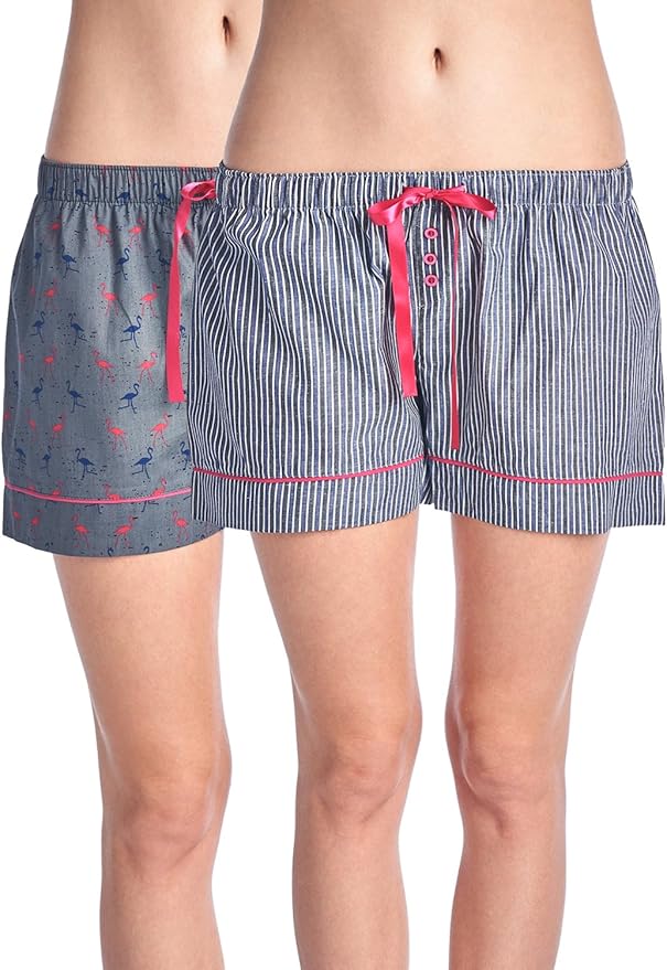 Casual Nights Women's 2 Pack Cotton Woven Lounge Boxer Shorts: Amazon ...