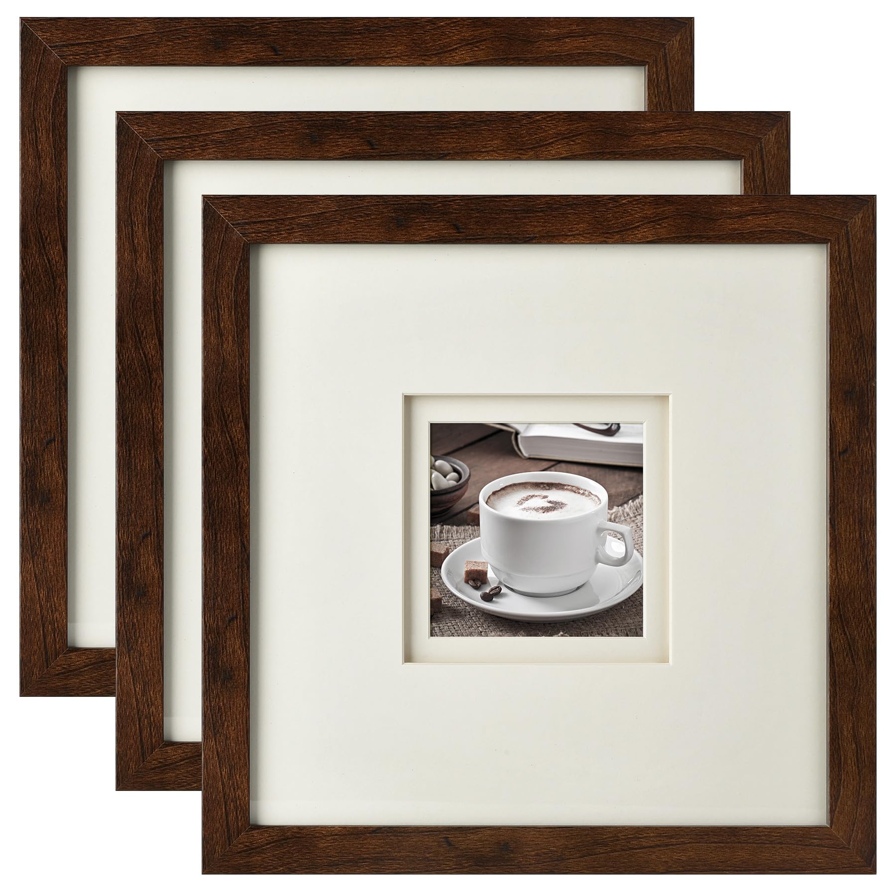 Yaetm 10x10 Square Picture Frame with Double Floating Ivory Mat 4x4 ...