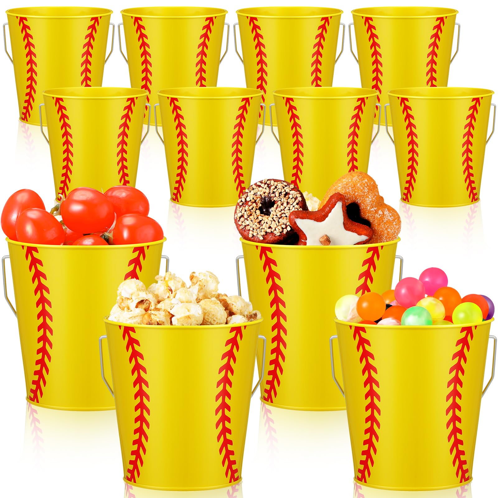 Wenqik 12 Pcs Softball Metal Bucket with Handles Softball Small Metal ...