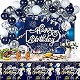 Amazon.com: Blue Silver Happy Birthday Extra Large Fabric Sign Poster Banner Backdrop 2pcs ...