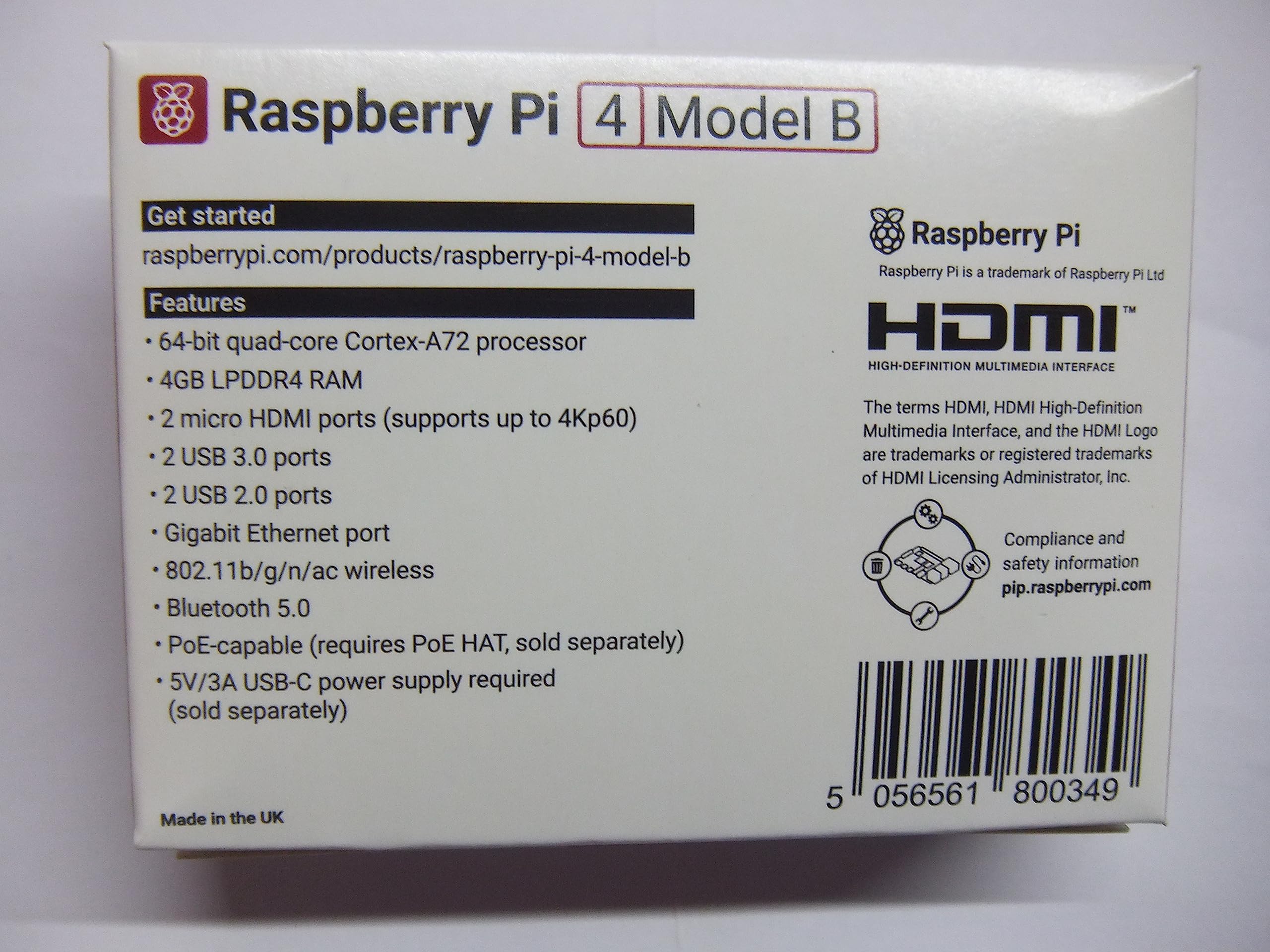 Mua Raspberry Pi 4 Model B (4 GB) made in UK, Raspberrypi Technical ...